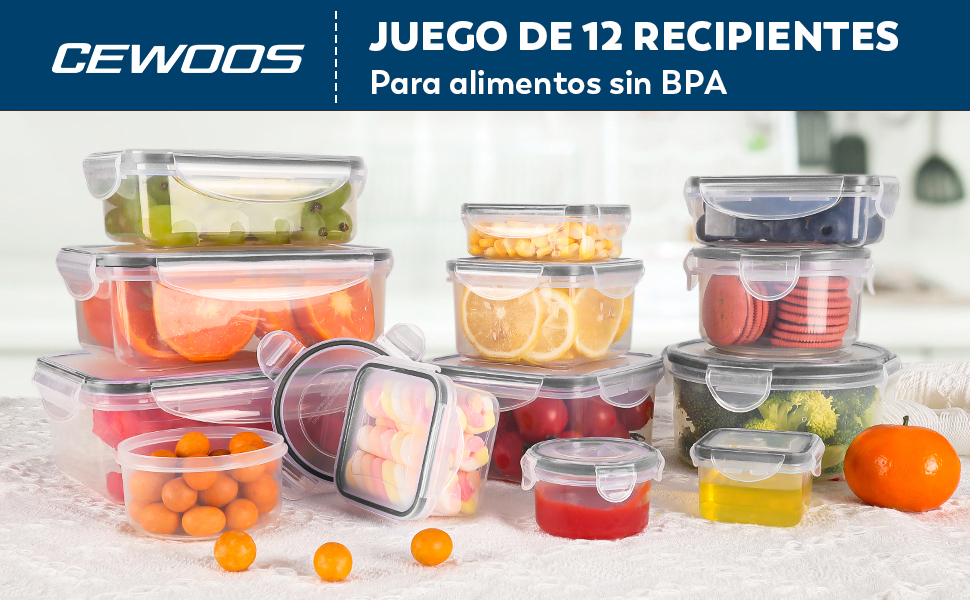 Juego de Recipientes para Alimentos 12 PIEZAS, CEWOOS Recipientes de ...