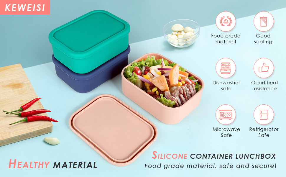 Amazon.com: Keweis Silicone Food Storage Container, 47Oz Bento Lunch Box Silicone Containers ...