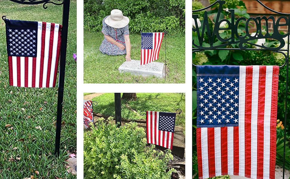 Amazon.com : 2 Pack American Flag Garden Flags Embroidered - 12''x18'', Deluxe Embroidered Stars ...
