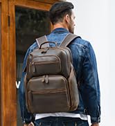 Amazon.com: TIDING Slim Leather 15.6" Laptop Backpack for Men Water Resistant Casual Daypack ...