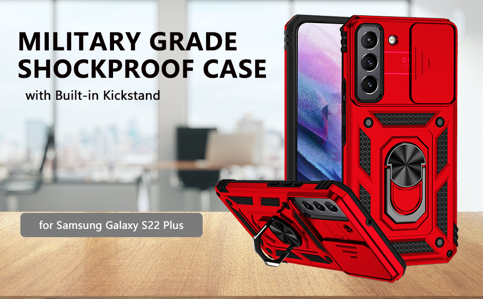 Amazon.com: KOBBRAN Military Grade Galaxy S22 Plus Case With Kickstand, Slide Camera Cover ...