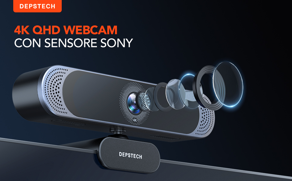 DEPSTECH Webcam 4K, DW49 Webcam HD Autofocus con Sensore da 1/3'', Doppio Microfono Antirumore ...