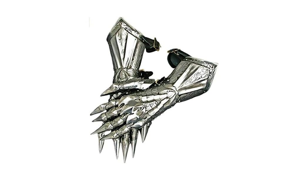 Amazon.com: Medieval Gauntlet Gloves Pair Brass Accents Knight Crusader ...