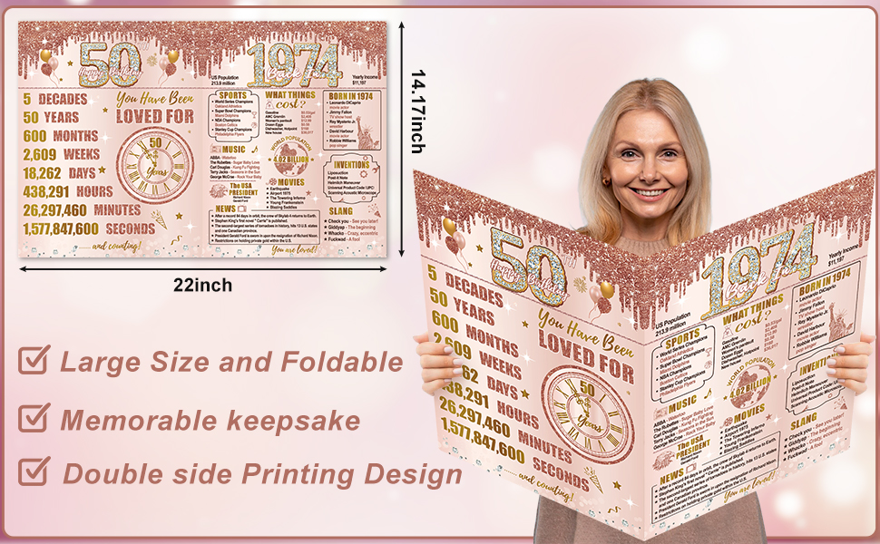 Amazon.com : Turypaty Large 50th Birthday Card With Envelope for Women, Pink Rose Gold Back in ...