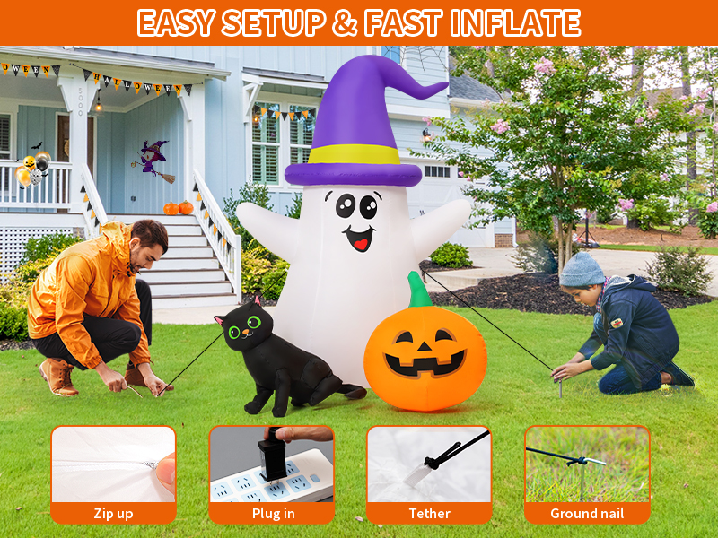 Amazon.com: GOOSH 5 FT Halloween Inflatables Ghost Outdoor Decorations Blow Up Yard Cute Wizard ...
