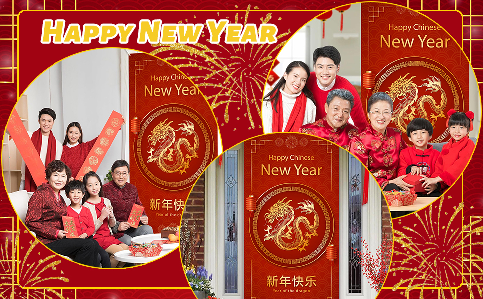 Amazon.com: Chinese New Year Decorations 2024 Door Cover Banner, Happy ...