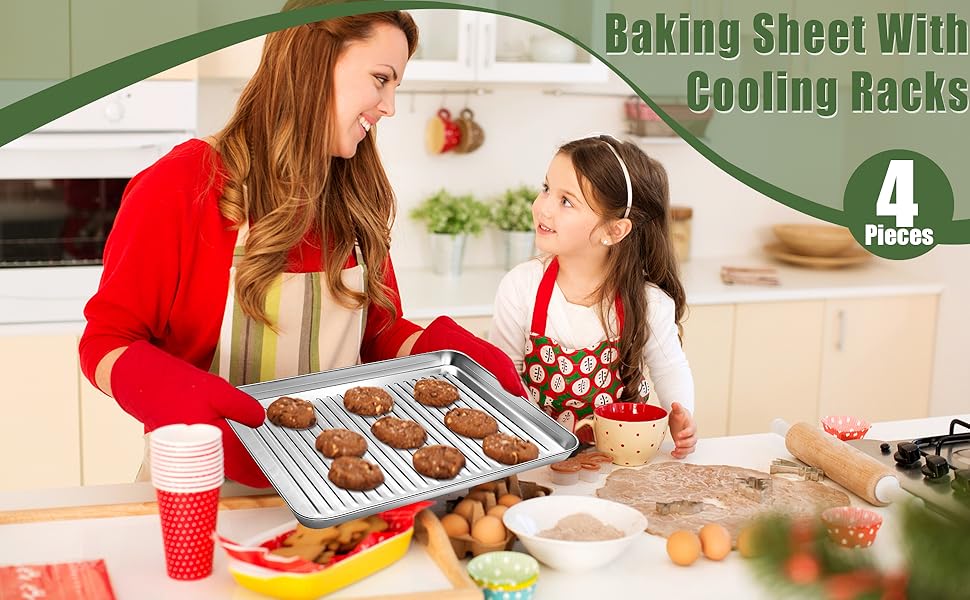 Amazon.com: Baking Sheet Tray with Cooling Rack Set (2 Pans + 2 Racks ...