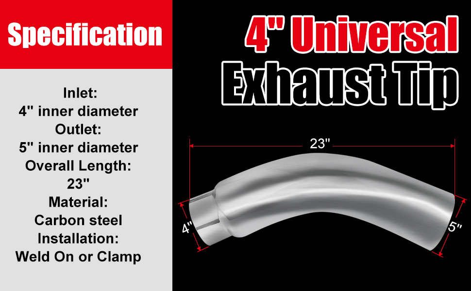 Amazon.com: Soundforge 4 Inch ID Diesel Exhaust Elbow Tip, 4'' Inlet × 5'' Outlet × 23'' Long ...