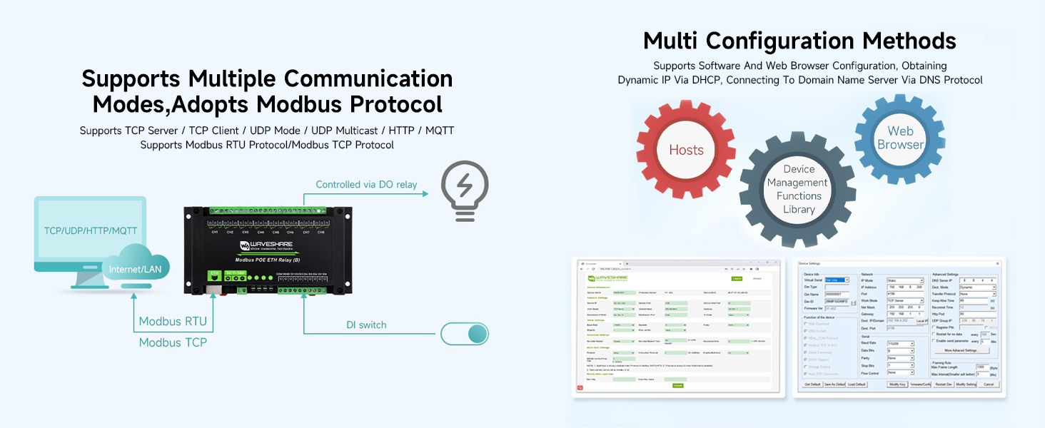 Amazon.com: Waveshare 8-Ch Ethernet Relay Module (B) with Digital Input, Modbus RTU/Modbus TCP ...