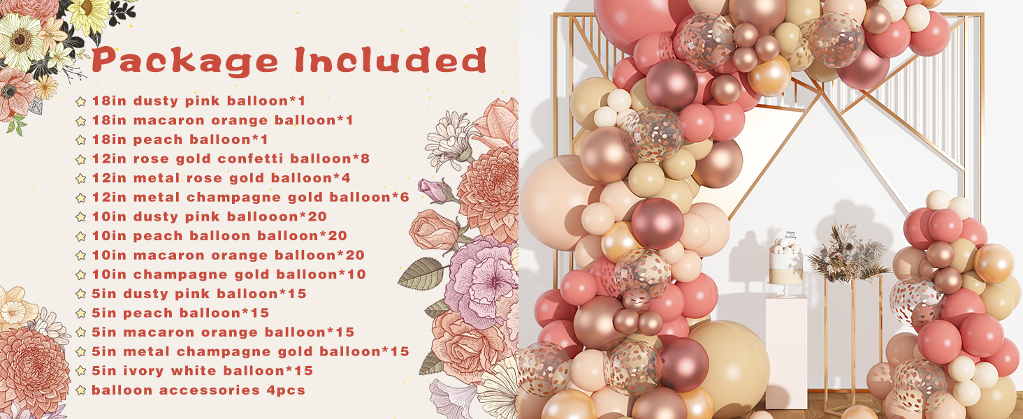 Amazon.com: 170Pcs Blush Dusty Rose Pink Balloons Garland Arch Kit, Boho Peach Rose Gold Neutral ...