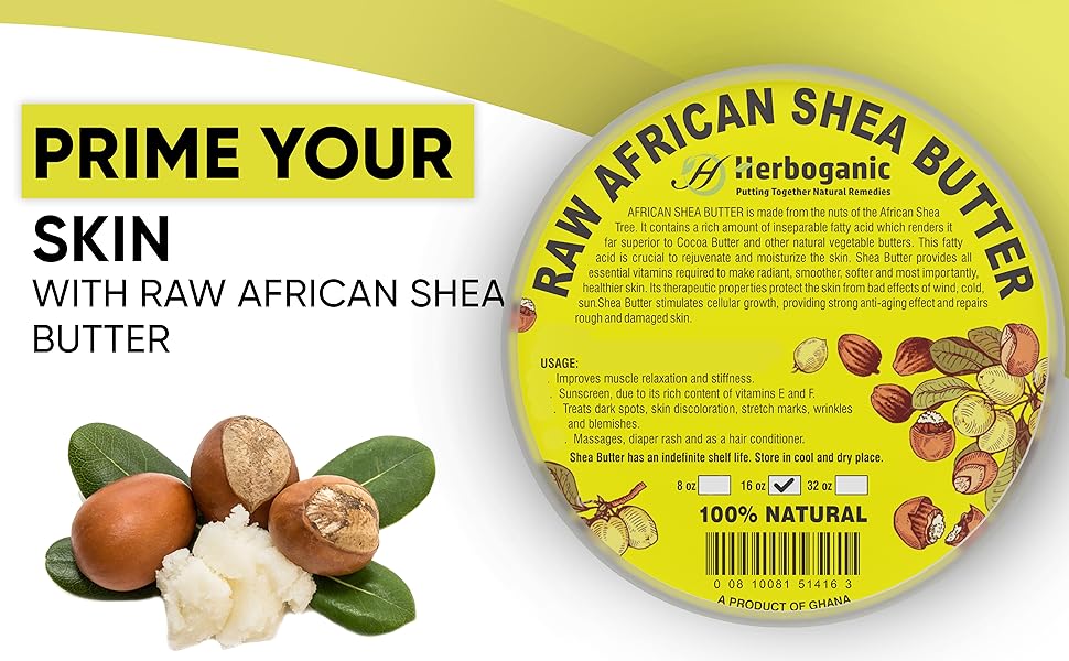 Amazon.com : HERBOGANIC Pure African Shea Butter Raw Organic, Yellow Ivory 100% Natural ...