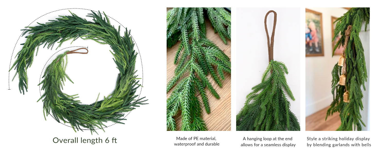 Amazon.com: Christmas Decorations - 6 Ft Realistic Norfolk Pine Garland - Artificial Pine ...