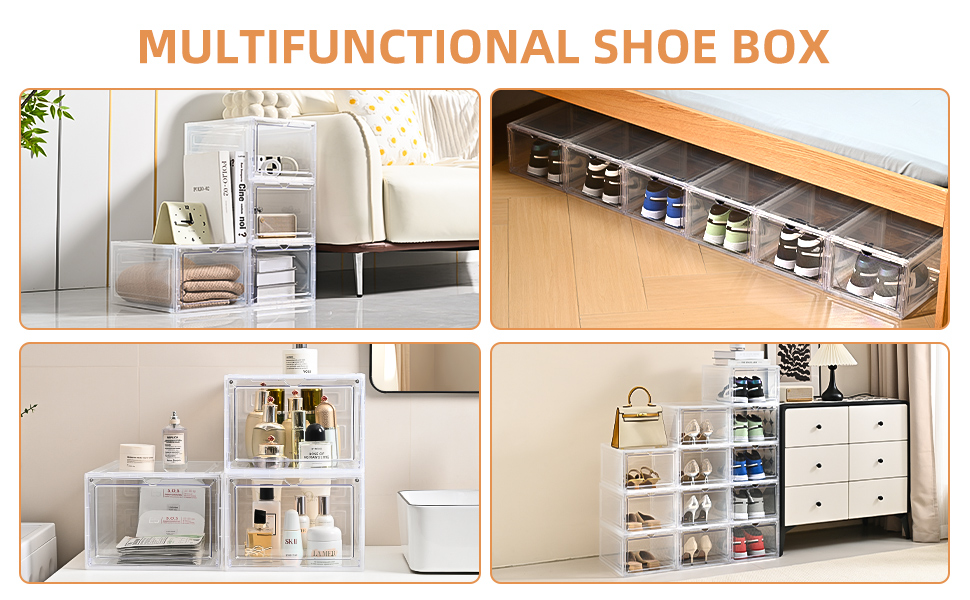 Amazon.com: Large Shoe Boxes Clear Plastic Stackable，Drop Front Shoe Box with Clear Door, Shoe ...