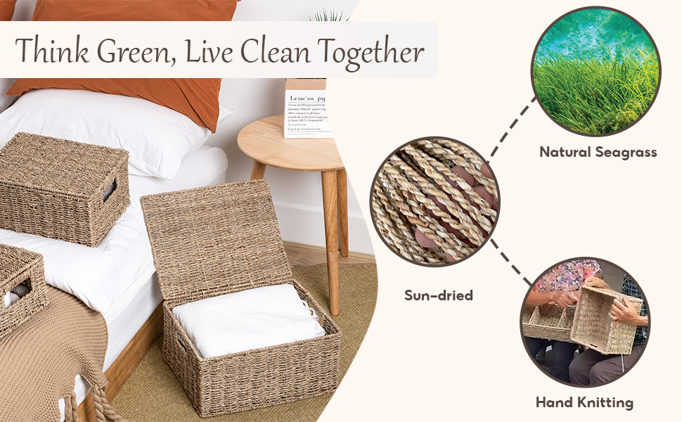 Amazon.com: OEHID Wicker Storage Baskets with Lid, Hand-Woven ...