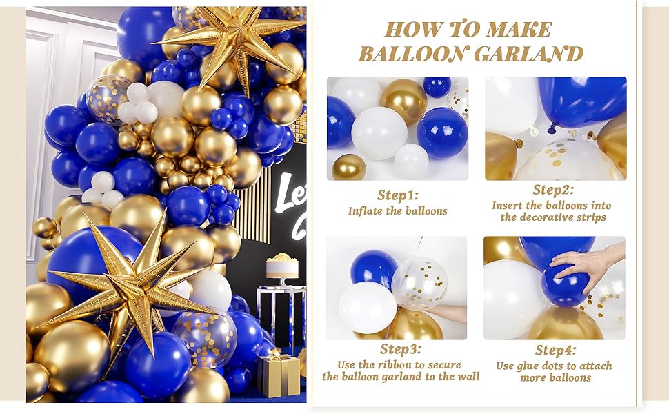 Amazon.com: Royal Blue and Gold Balloon Garland Arch Kit, Blue and Gold Party Decorations with ...