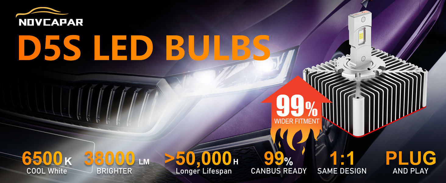 Amazon.com: NOVCAPAR D5S LED Light Bulbs 38000LM +600% Brightness,120W High Power,6500K Cool ...