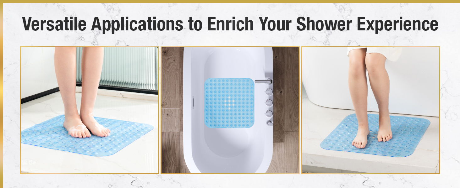 HITSLAM Square Shower Mat Non Slip Anti Mould, 53 x 53cm Bath Mat for Tub with Suction Cups and ...