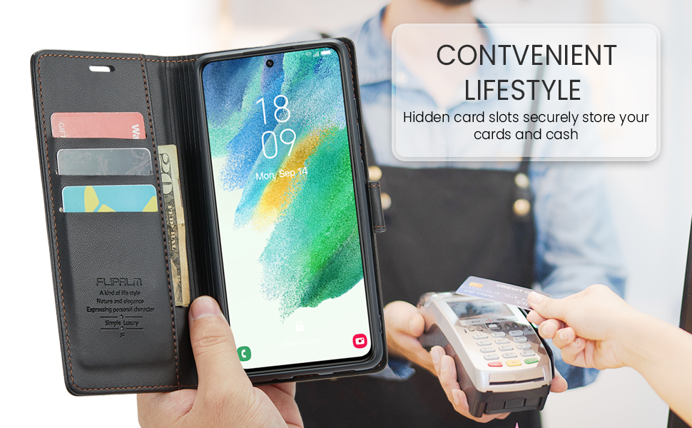 Amazon.com: FLIPALM Wallet Case for Samsung Galaxy S21 FE 5G, RFID Blocking Credit Card Holder ...