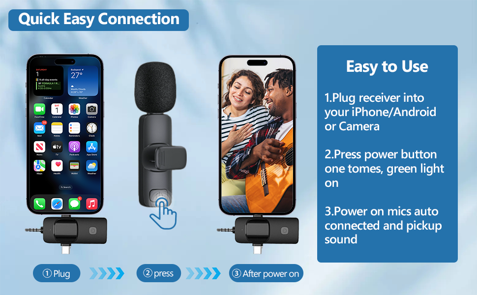 Amazon.com: 4 in 1 Wireless Lavalier Microphone for iPhone, iPad, Android, Camera - USB-C, Noise ...