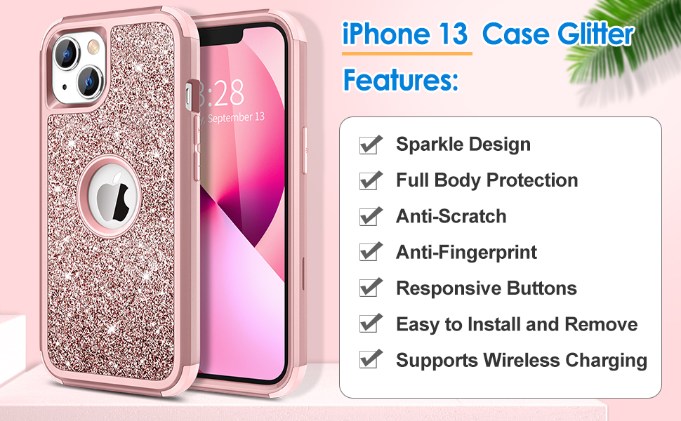 Amazon.com: Hython Case for iPhone 13 Case Glitter, Cute Sparkly Shiny Bling Sparkle Cover ...