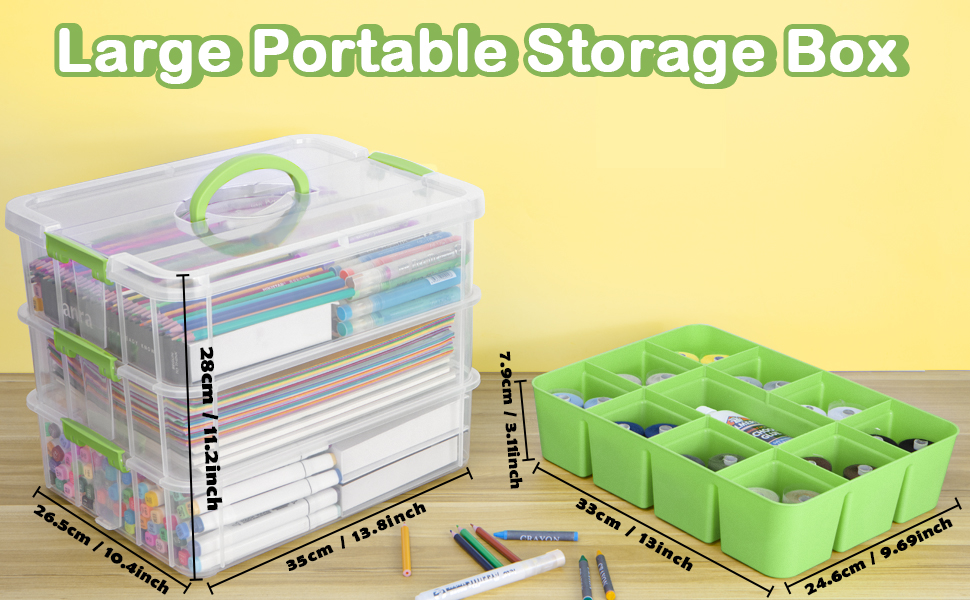Creahaus 3 Layer Plastic Stackable Storage Boxes with Lid & Removable ...