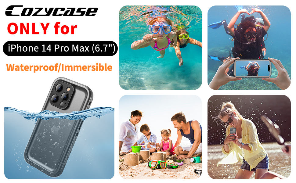 Cozycase for iPhone 14 Pro Max Waterproof Shockproof Case with Screen/Camera Protector ...