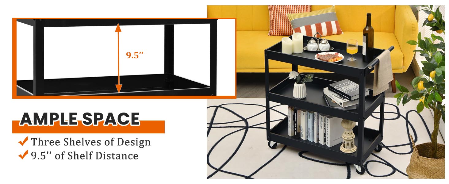 IRONMAX 3 Tier Utility Cart, Heavy Duty Metal Rolling Cart on Wheels with Brake, 330LBS Capacity ...