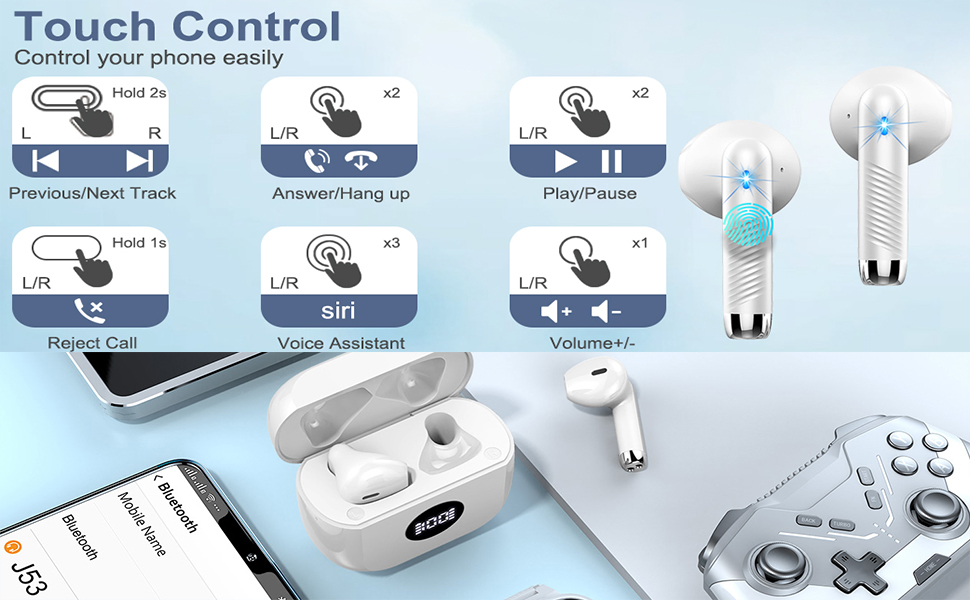 Wireless Earbuds, 2023 Bluetooth 5.3 Headphones 13mm Drivers Wireless ...