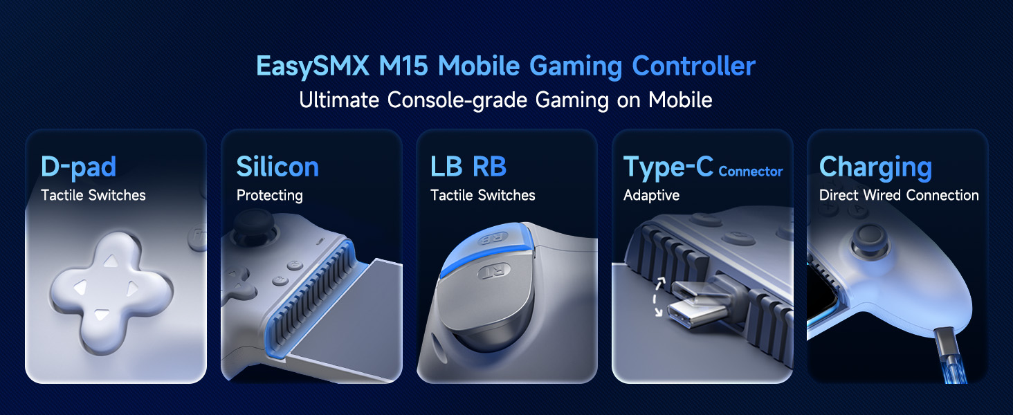 EasySMX M15 Type C Mobile Gaming Controller for Android iPhone 15 Series USB C, Cloud Gaming ...