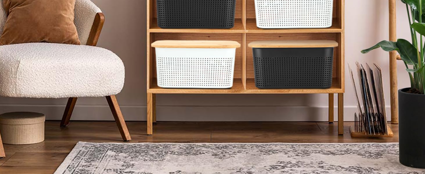 Amazon.com - AREYZIN Plastic Storage Bins with Bamboo lids and ...