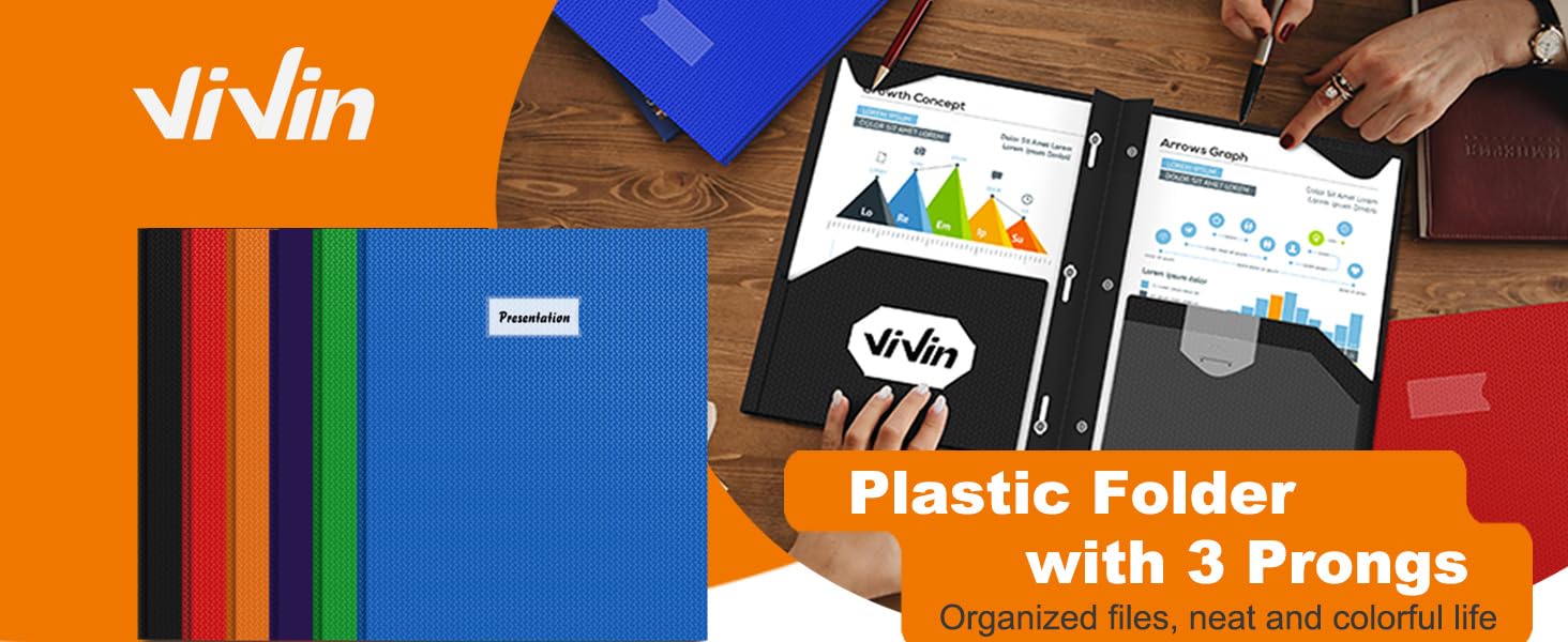 Amazon.com : ViVin 6-Pack Green Plastic Folders with Pockets, 3-Prong Folders with Labels and ...