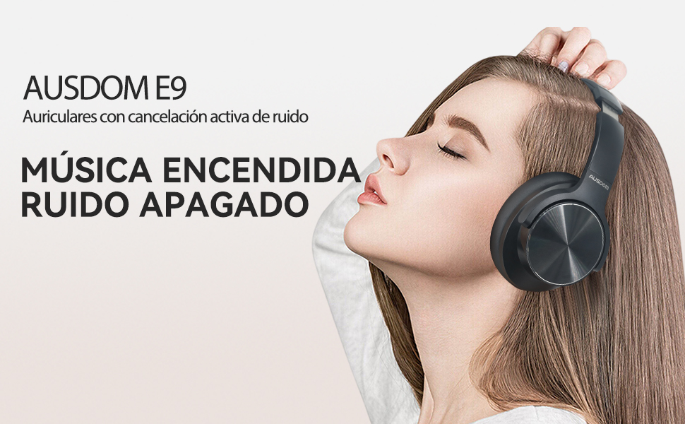 AUSDOM E9 Auriculares inalámbricos con cancelación Activa de Ruido, Auriculares Bluetooth ANC ...