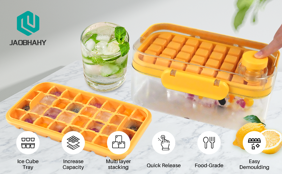 Amazon.com: Ice Cube Tray with Lid and Bin,Ice Trays for Freezer,Upgraded One Button Release Ice ...