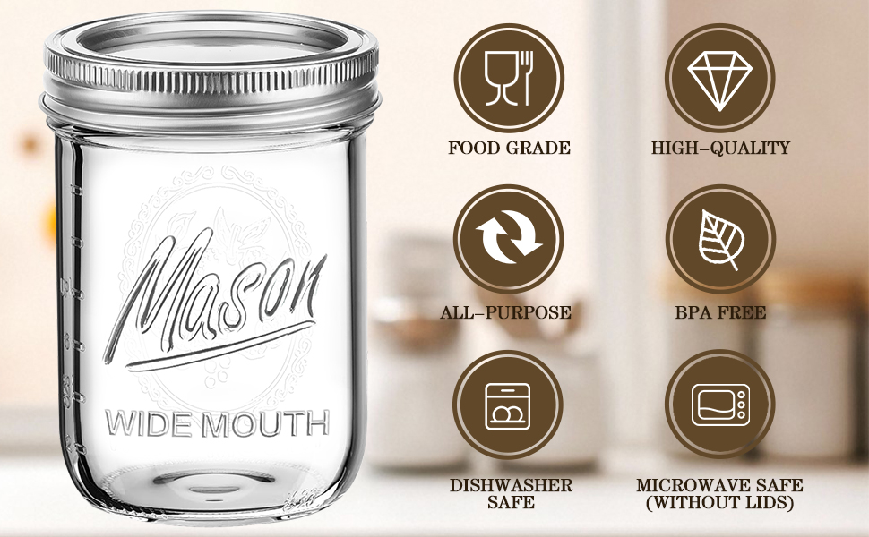 Amazon.com: Lukfuu Wide Mouth Mason Jars 16 oz with Metal Airtight Lids - Vintage Cute 16 oz ...
