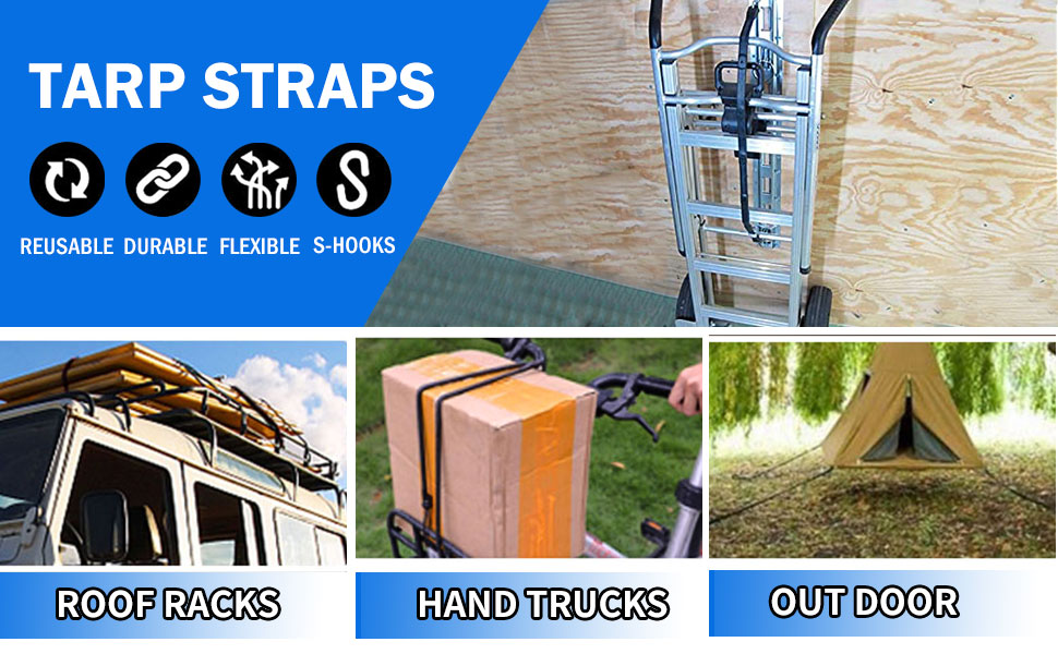 XSTRAP STANDARD 20 Pack 15'' Adjustable Rubber Tarp Straps, EPDM Bungee ...