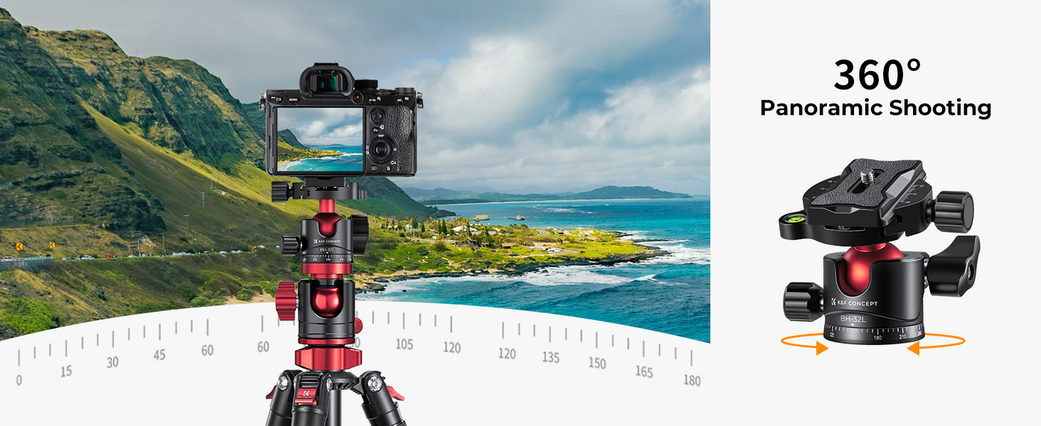 K&F Concept 67 inch Camera Tripod Horizontal Aluminum Tripods Portable Monopod with 32mm Ball ...