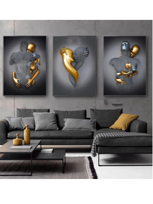 Amazon.de: EXQULEG 3er Kunst Modern Poster Set - 3D Grau Gold Metallfigur Statue Kunst Liebe ...