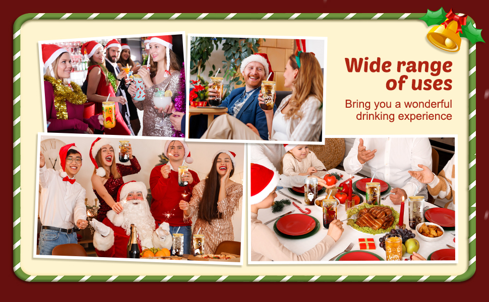 Amazon.com: Umigy 8 Pack Christmas Glass Cups, 16 oz Christmas Mason ...