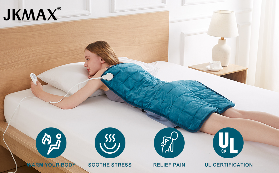 Amazon.com: JKMAX Large Electric Weighted Heating Pad for Back Pain Relief Cramps with 10 ...