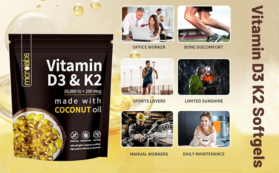 Amazon.com: MicroLabs D3 K2, Vitamin D3 K2 Supplement Softgels, 2-in-1 Vitamin D3 K2 Supplement ...