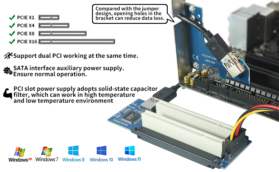 Amazon.com: PCIe to PCI Adapter | x1 to Legacy PCI Converter with USB 3.0 Cable | Desktop Audio ...