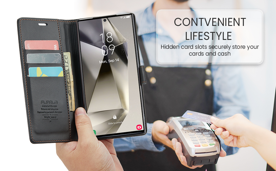 Amazon.com: FLIPALM Wallet Case for Samsung Galaxy S24 Ultra, RFID Blocking Credit Card Holder ...