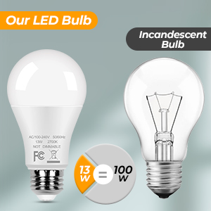 A19 LED Light Bulbs 100W Equivalent, 12-Pack Super Bright LED Bulbs 13W 1500 Lumens, E26 Medium ...