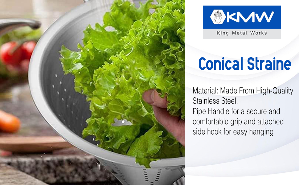KMW 13cm Stainless Steel Conical Strainer with Strip Handle | Durable Kitchen Tool for Straining ...