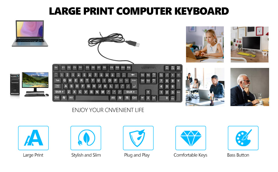Dpofirs Large Print Computer Keyboard, 104 Keys Visually Impaired ...