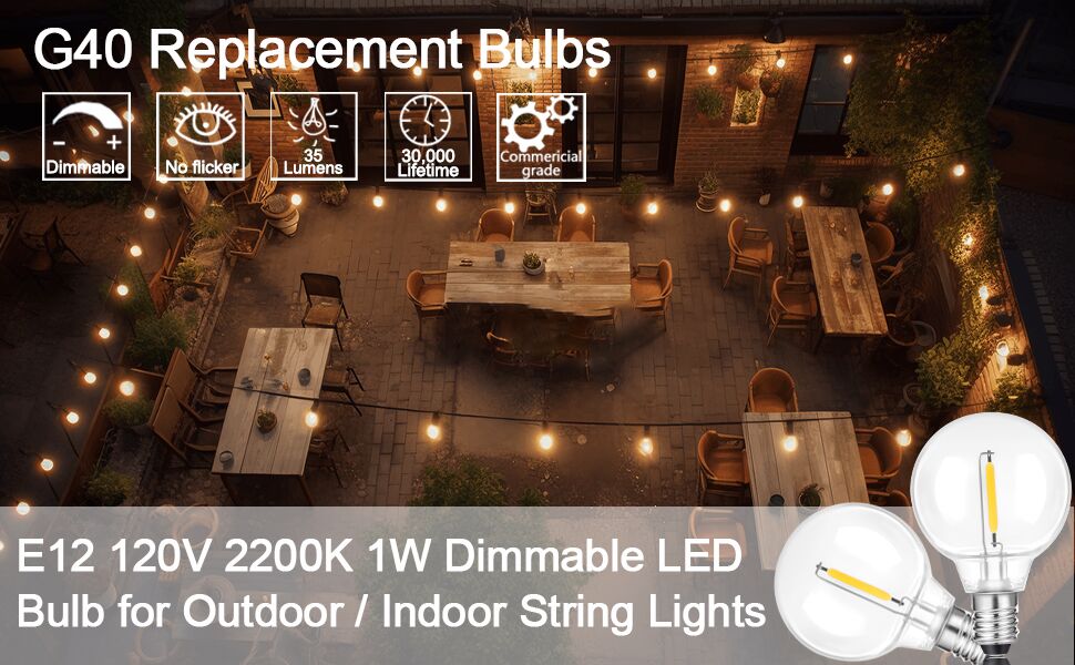 DIQMIAQ G40 LED Replacement Light Bulbs 120V E12 Shatterproof Globe Bulbs 1W String Light Bulbs ...