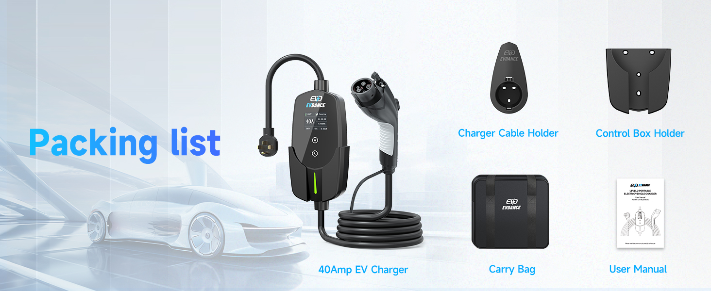 Amazon.com: EVDANCE Level 2 EV Charger 40Amp, 240V 9.6KW Portable Electric Vehicle Charging ...