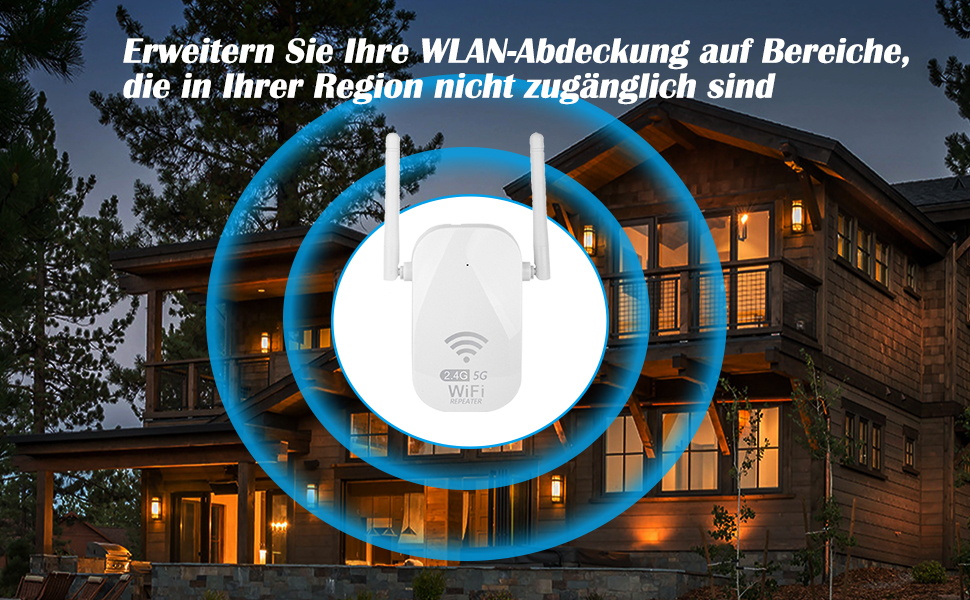 Verstärker 1200Mbit/s WLAN Repeater Dualband 5GHz & 2.4GHz, WLAN Extender WiFi Repeater mit 4 ...