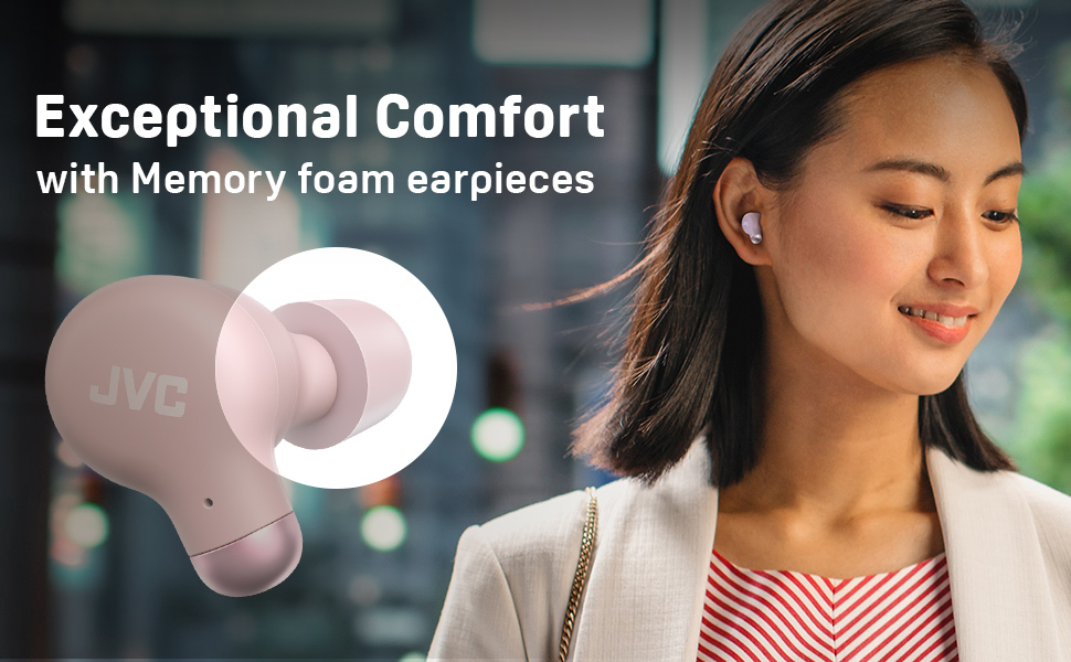 JVC HA-Z250T-B Noise Cancelling Bluetooth Wireless Memory Foam Earbuds, Comfortable Fit, Sound ...