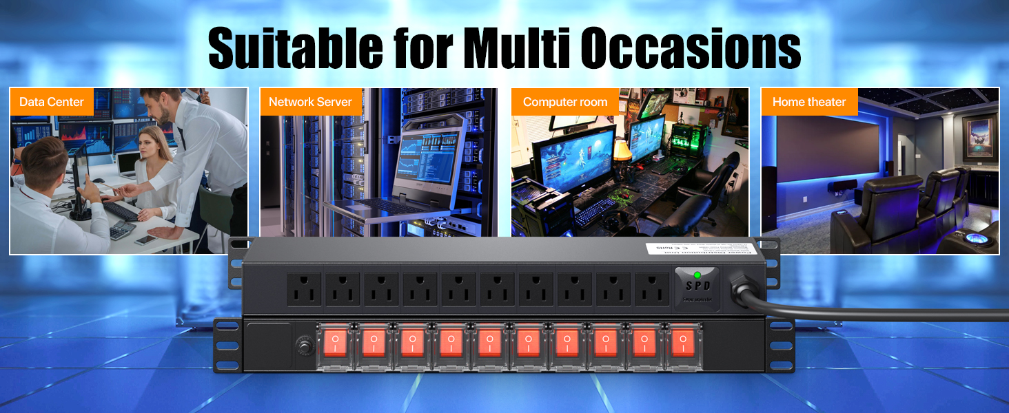 Amazon.com: 10 Outlet Rack Mount Power Strips with Individual Switch,1U Rack Mount PDU Power ...